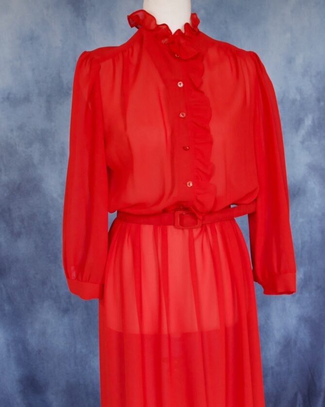 70s Vintage Sheer Red High Color Belted Dress – Yes Please Vintage
